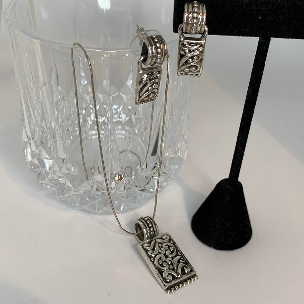 925 Scroll Filigree Bar Pendant Necklace And Pierced … - Gem